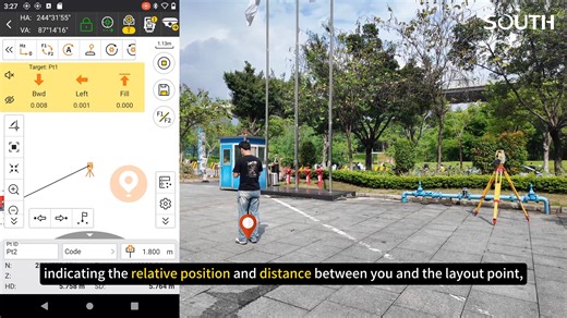 Traditional total stations require two people for operation, while with the NS30, one person can complete the layout; the NS30 layout function is easy to use, even beginners need not worry. After importing the points, there are arrows indicating the direction to proceed, and the movement of the prism shows real-time value changes. #SOUTH #RoboticTotalStation #survey #surveying #surveyor | SOUTH Surveying & Mapping