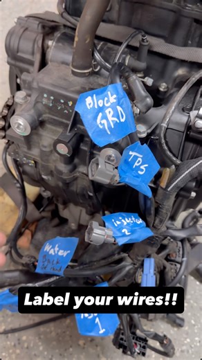 T.J. Timmerman on Instagram: "No going back at this point!! 😆 once I get those wiring harness off and get an idea for how the engine is going to mount, I’m gonna switch gears and get the Kawasaki 400 swapped raffle bike up to the same point 🤙 Tech Tip: Eve if you’re familiar with all the wire connections, still take notes or label your connectors. When we go to install this harness again in a few weeks, it’ll make it that much less frustrating!"
