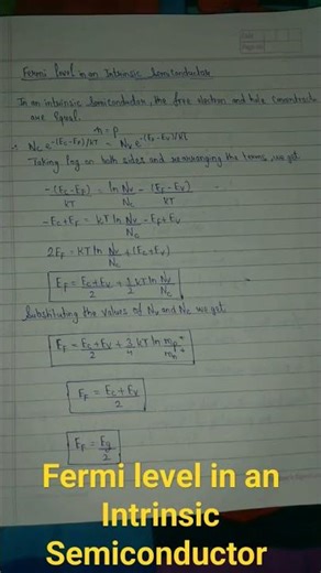 Engineering Physics || Fermi level in an Intrinsic Semiconductor || Derivation