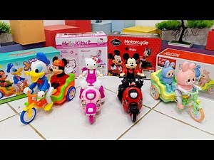 Open the Hello Kitty & Mickey Mouse Scooter Toy Package, Donald Duck & Rabbit Ride a Bike Train