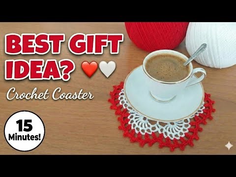 Best Gift Idea? 🎁 Easy Red & White Crochet Coaster Tutorial (15 Minutes!) #turkishcrochet