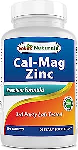 #1 CAL MAG ZINC by Best Naturals - Essential Mineral Complex - Manufactured in a USA Based GMP Certified Facility and Third Party Tested for Purity. Guaranteed!!, 180 Tablets