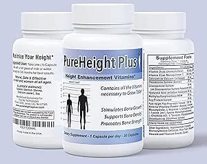 PureHeight Plus Height Growth Vitamins -Grow Taller Increase Bone Strength Bone Density Bone Growth Pills #1 Doctor Recommended Height Enhancement Supplement - Growth Vitamins for Kids, Teens & Adults
