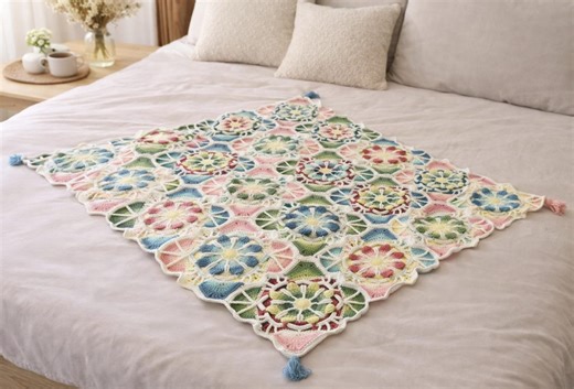 Handmade Crochet Mosaic Blanket, Geometric Floral Patchwork Throw, 100 X 100 Cm Custom Crochet Blanket, Unique Home Decor - Etsy