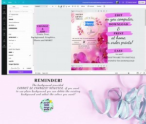Editable Wedding Invitation, Purple Pink Wedding Invitation Templates, Floral Wedding Invitation Canva Design, Printable Wedding Templates - Etsy