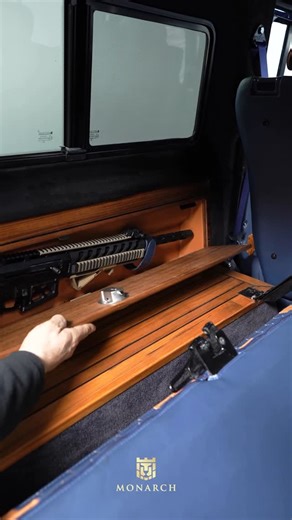 Monarch Defender | Custom Land Rover Defender on Instagram: "Custom Land Rover Defender D110 in blue with brown Italian leather interior, gun compartment, and luxury details by Monarch Defender Iowa Ever wondered what old money sophistication looks like in a Defender? 🏰💎 Meet The Old Money - Custom Land Rover Defender D110 Station Wagon restoration featuring GM LS3 430hp Corvette engine 🔥, 6-speed automatic, and luxurious brown and blue Italian leather interior with handcrafted stitching ✨. T