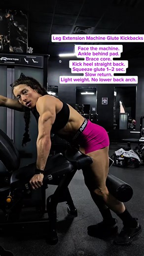Leg Extension Machine Glute Kickbacks Another glute option for those that have limited gym equipment. Making machines Multifunctional Get those #Shreddedgains and have fun #carolynemarquez #musclegoddess #electricmusclestimulation #multifunctionalmachines functionalmachines