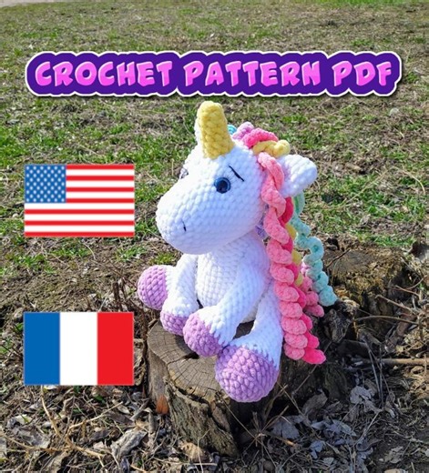 Crochet Unicorn Pattern PDF, Amigurumi Unicorn Pattern, Plush Pony Crochet Pattern, Chunky Yarn Toy (download English, Franch) - Etsy