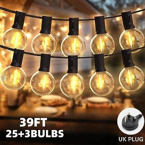 39FT-78FT Festoon Outdoor String Light Mains Powered S14 LED Bulbs Garden Light  | eBay UK