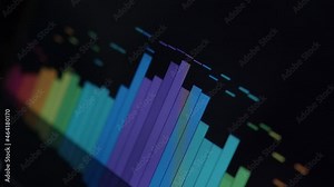 Music Equalizer bar. Audio waveform equalizer on black background loop animation. Music or sound wave footage. color sound equalizer abstract. gradient spectrum bar music graph. Glowing And Pulsing.
