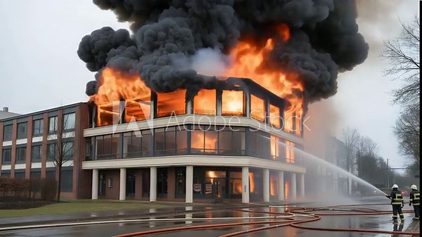 Firefighters battling intense blaze engulfing a modern office building downtown