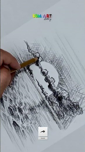 Mystical Horizon – Abstract Charcoal Sketch Drawing | SSM Art