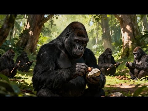 A gorilla gradually learning to use tools