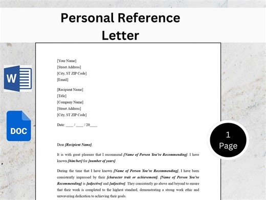 Personal Reference Letter Template, Printable Letter of Recommendation, Editable Google Docs & Word, Professional Reference Letter - Etsy