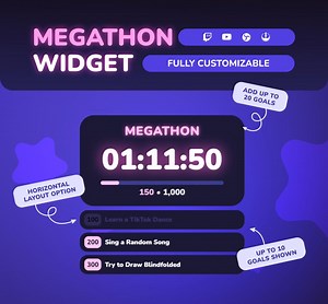 Megathon Timer Widget for Twitch & Youtube • Advanced Subathon Goal Countdown Overlay • Tips, Bits, Subs Tracker (streamelements) - Etsy