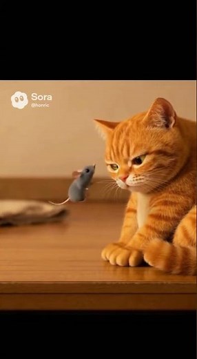 Lazy Orange Cat Ignores a Hyper Mouse Jumping Around