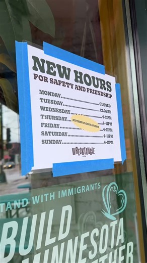 Wrecktangle Pizza on Instagram: "safety in numbers — we are reducing our lynlake hours so we can have more staff present for each shift. LAKE STREET DOOR will be locked so the only point of entry is the LYNDALE DOOR FOR FRIENDS ONLY. NO LUNCH OR BRUNCH for this week, and probably next week. ICE is not welcome here."