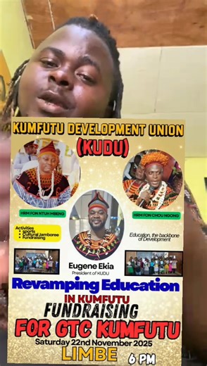 #uhkuh_to_the_world Mr simplicity96 the KUK star boy has just confirmed his presence regarding the upcoming KUMFUTU fundraising ceremony that will be taking place on the 22rd of November 2023 in Limbe. He started his confirmation video with an acapella of his old music that brought him to limelight tittled "Development" and it was launched in Bafousam during KCUDA fundraising ceremony. Legendary Mr Kah Elvis couldn't resist the joy in him when he heard the music on that day. Na so 10k dem be d c