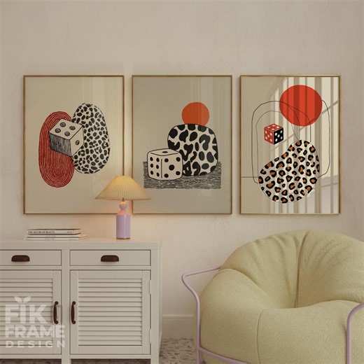 Abstract Dice Wall Art Set of 3, Leopard Boho Prints, Modern Casino Inspired Decor, Neutral Terracotta Art Work, Digital Download - Etsy