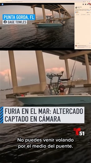 Un video viral capturó una acalorada discusión entre el capitán de un barco de alquiler y un pescador en Punta Gorda. El video de cuatro minutos, grabado por la víctima, Gage Towles, de 22 años, muestra el enfrentamiento con Brock Horner, de 40 años, bajo el puente Barron Collier el 1 de abril. El video se ha vuelto viral, acumulando más de 16 millones de visualizaciones en Facebook y más de 555,000 en YouTube. #florida #viral | Telemundo 51