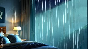 comfortable animated rain bedroom bedchamber cosy interior relaxation home atmosphere loop ambience serene peaceful sleep rest night light landscape water cloud lake storm thunder lightning raindrop