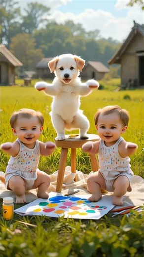 Puppy Picasso Paints & Dances with Babies! 🎨🐶💃 Cutest Art Show Ever #Shorts