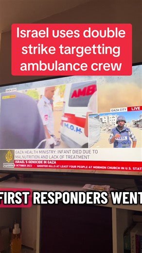 Israel have AGAIN used an initial airstrike to kill civilians and wait for first responders to arrive and strike again . Last month this cruel IDF trap was used to target Journalists and the second strike targetting civil defence coming to help the injured. #paramedic #idf #gazagenocide #israelwarcrimes #warzoneclips