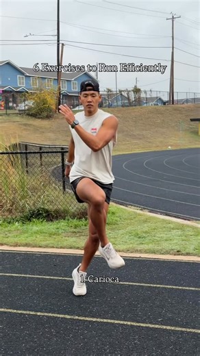 Matt Choi on Instagram: "6 Exercises to Run Efficiently 1. Carioca Opens up the hips while training rotational control, helping your stride feel smoother, more coordinated, and more stable with each step. 2. A-Skip Reinforces proper sprint mechanics by teaching your foot to land under your center of mass, creating quicker turnover and more efficient movement. 3. High Knees Trains rapid leg cycling and upright posture, helping you increase cadence and efficiency without forcing speed or wasting e