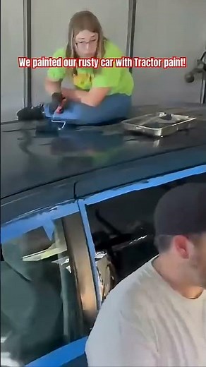 Tractor paint on a rusty van. Turned out awesome. Full video in channel. ￼Rustoleum miracle!