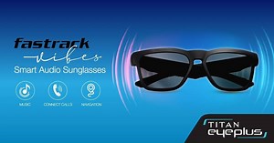 1.9K views · 40 reactions | Tune out the world, groove to your own Vibes! Chill to your favourite beats from banging sunglasses styled with built-in Bluetooth speakers. Introducing Fastrack Smart Audio Sunglasses- https://bit.ly/2t1zuip Product code: SWD002BK1 | Titan Eyeplus | Facebook