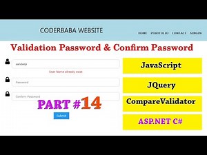 (Hindi) Lec#14 ASP.NET C# | Validation Password & Confirm Password | JS,JQuery & Comparevalidator
