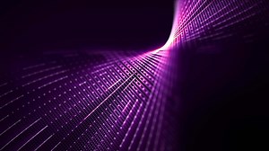 Digital code structure with glowing purple elements morphing and rotating in cyberspace. Looped background for programming, internet technology, computer science and music performances. Loop, 4k 60fps
