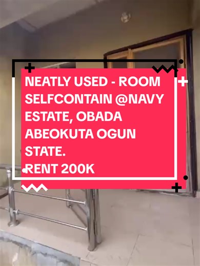 NEATLY USED - ROOM SELFCONTAIN @NAVY ESTATE, OBADA ABEOKUTA,OGUN STATE. 2mins drive from main road.. Facilities:- Gated, Fenced, Already painted, 5- occupants, Fully tiles, Water 💦 rushing inside, 2Ohrs light in a day. Yearly payment - N2OOk #Apartmentrent #Abeokuta #kickhubhomes #RealEstate