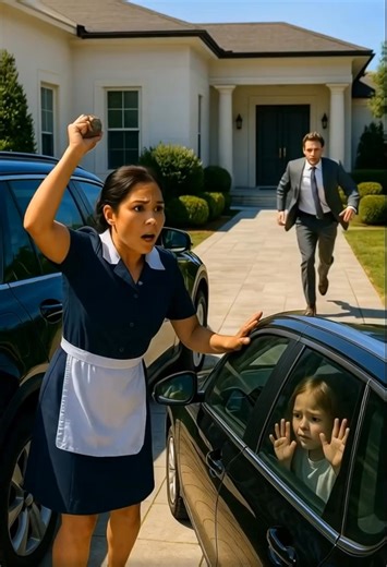 La nueva esposa del millonario “olvida” a la pequeña en un coche bajo el sol… hasta que la ama de llaves actúa en segundos. —¡Mamá, ayúdame!— El grito de Emma resonó contra la ventana polarizada, mientras el SUV negro respiraba calor como un horno. Diez minutos antes, Sloane había bajado del auto: tacones rojos sobre la piedra, beep, seguros activados, una mirada por encima del hombro… y una leve sonrisa que Emma jamás olvidaría. En el porche, Rosa se detuvo con una pila de toallas dobladas. Alg