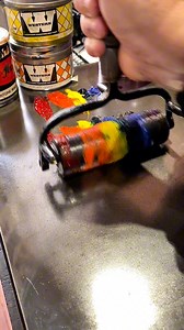 Rolling out 6 colors of ink with a brayer on the ink stone in preparation for letterpress printing in the print shop exhibit at the Sacramento History Museum. The order from left to right is red, orange, yellow, green, blue, and purple. As Jared demonstrates, this is done to create an even layer of ink on the ink stone and brayer. The remaining ink at the top of the stone will gradually be rolled out as more prints are made. Stay tuned for how the prints turn out! #ink #unintentionalasmr #sachis