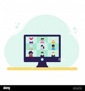 Online class on video conferencing. The children attend the teacher in online class. Desktop computer device video call. Vector illustration, flat des Stock Vector Image & Art - Alamy