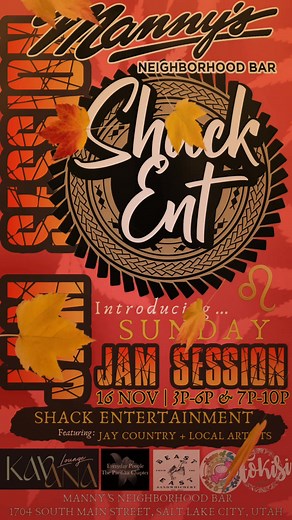 Live music Jam session Sunday November 16th @Mannys | Shack Entertainment