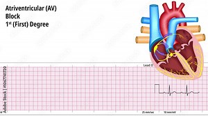 First Degree Atrioventricular Block - 1st degree AV Block - ECG and Heart Conduction - Electrocardiogram Medical Animation