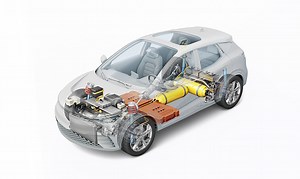 Hydrogen car technical cutaway 3D rendering.