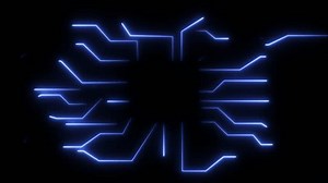 High tech neon circuit board. Glowing red circuit animation. futuristic digital Data moving on Circuit Board