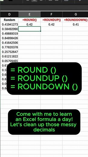 =ROUND() =ROUNDUP() =ROUNDDOWN() Clean Up Messy Decimals in Excel | Quick Excel 101 #excel