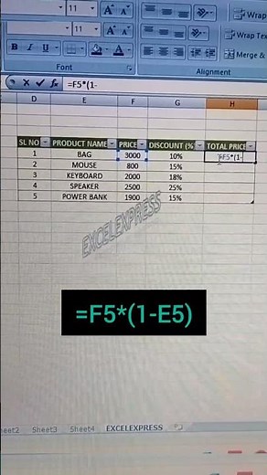 Discount Formula in excel #exceltutorial #formula #discount #exceltricks