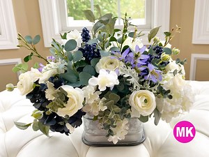 Farmhouse Hydrangea Centerpiece: Blue & White Faux Floral Arrangement - Etsy