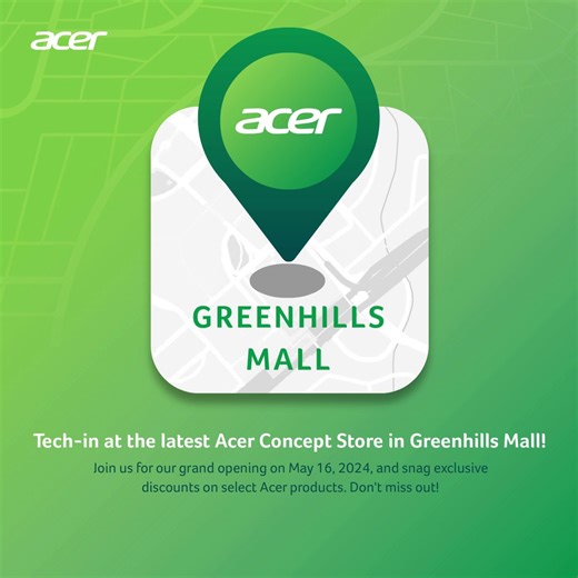Join the celebration at Greenhills Mall! 🎊 The new Acer Concept Store is here – explore the hottest Acer tech and join the fun today! ✨🎉 📍 4F Greenhills Shopping Center, San Juan | Acer Philippines