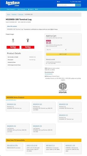 PN MS20659-106 - aerospace terminal lug overview