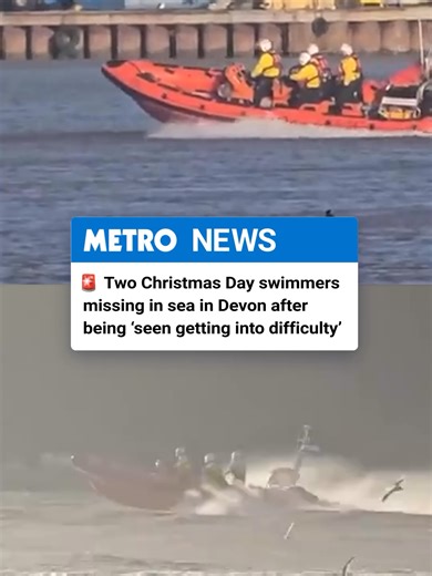 Two male Christmas Day swimmers are believed to be missing in the sea off the Devon coast after concerns for a number of people in the water. Hundreds of swimmers had been seen gathering at the coast for the unofficial Christmas Day dip. Police were called at 10:25am to the beach at Budleigh Salterton after concern was raised for people in the water, prompting a significant emergency response. #christmasday #breaking
