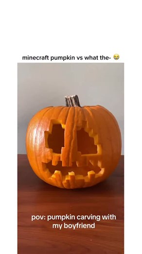 dawg what is the second one 💀💀 via: tt/isovana a hilarious halloween clip shows a “pumpkin competition” between two entries sitting side by side — one is a perfectly carved minecraft pumpkin, all square eyes and pixel-perfect geometry, looking smug and symmetrical. beside it sits the derpy pumpkin, with crooked eyes, a goofy grin, and a tongue hanging out made of a slice of melon. it’s dripping charm (and maybe some pumpkin juice). the camera pans dramatically between them like a boxing intro 
