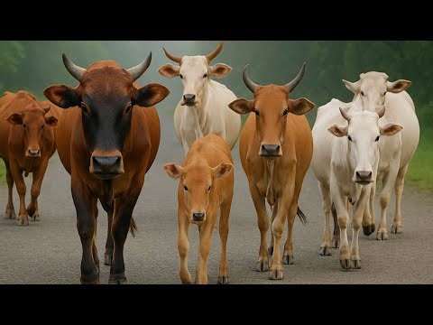 Aktivitas Sapi Lembu Kampung Berjalan menuju ladang, Suara Sapi Moo, Sapi Lucu Beramai di Jalan