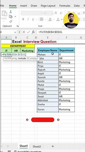 Excel Interview Question | FILTER Formula Explained #excel #interview #exceltricks