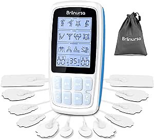 Brilnurse Dual Channel TENS EMS Massage Unit 28 Modes 40 Level Intensity Muscle Stimulator for Pain Relief, Rechargeable Mini TENS Machine Pulse Massager with 12 Pads/Storage Pouch/Pads Holder